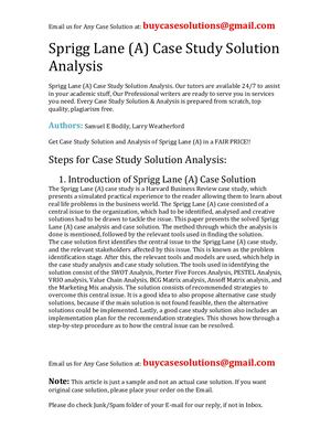 Calaméo - Sprigg Lane (A) Case Study Solution Analysis