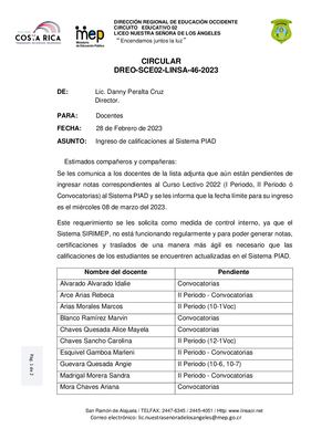 Calaméo - Circular 46 Ingreso Notas PIAD