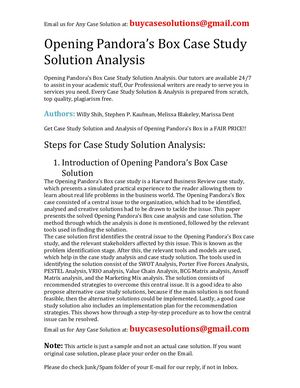 Calaméo - Opening Pandora's Box Case Study Solution Analysis