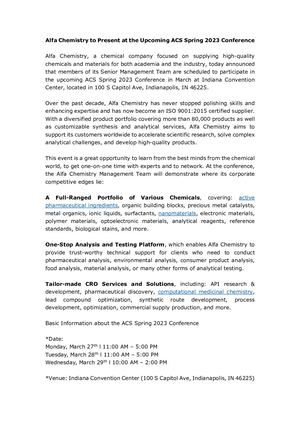 Calaméo - Alfa Chemistry To Present At The Upcoming Acs Spring 2023 ...