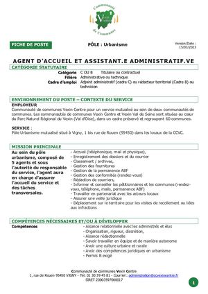 Calaméo - CCVC Offre D'emploi Agent D'accueil Et Administratif