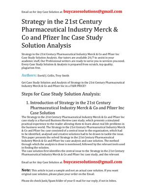 Calaméo - Strategy In The 21st Century Pharmaceutical Industry Merck & Co And Pfizer Inc Case ...