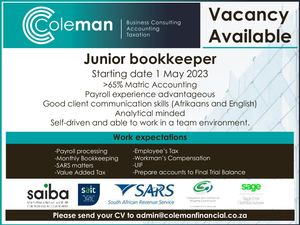 Calaméo - Vacancy: Junior Bookkeeper