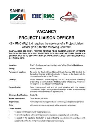 Calaméo - Vacancy: Project Liaison Officer