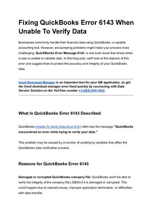 Calaméo - Fixing Unable To Verify Data QuickBooks Error 6143