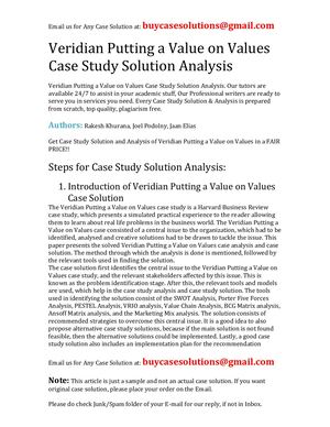 Calaméo - Veridian Putting A Value On Values Case Study Solution Analysis