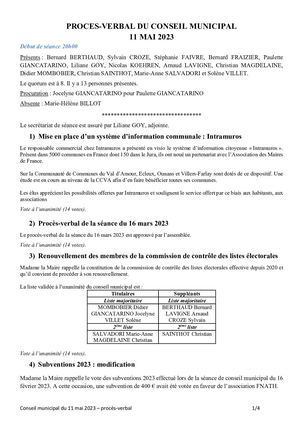 Calaméo - 230511 Procès Verbal Du Conseil Municipal