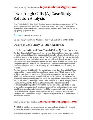 Calaméo - Two Tough Calls (A) Case Study Solution Analysis