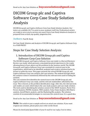 Calaméo - DICOM Group Plc And Captiva Software Corp Case Study Solution Analysis