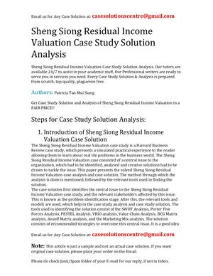 Calaméo - Sheng Siong Residual Income Valuation Case Study Solution Analysis