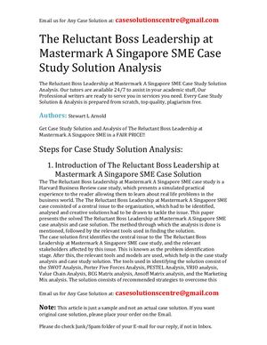 Calaméo - The Reluctant Boss Leadership At Mastermark A Singapore SME Case Study Solution Analysis