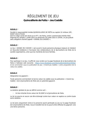 Calaméo - RÈGLEMENT JEU CADDIE - QUINCAILLERIE DE PAÏTA