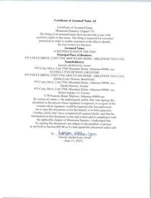 Calaméo - Certificate Of Assumened Name Ad For A Helping Hand In The Fog