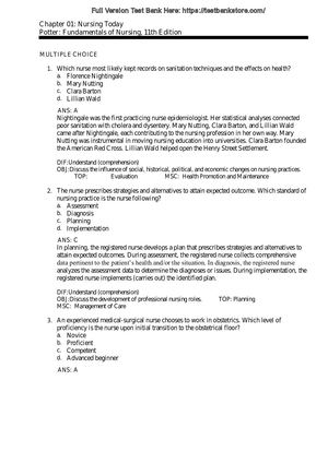 Calaméo - Fundamentals Of Nursing 11th Edition Potter Perry Test Bank