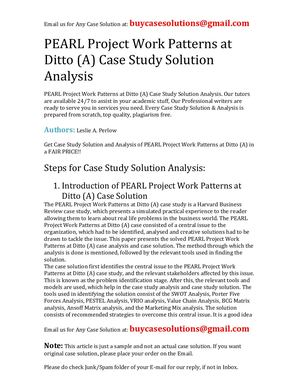 Calaméo - PEARL Project Work Patterns At Ditto (A) Case Study Solution ...