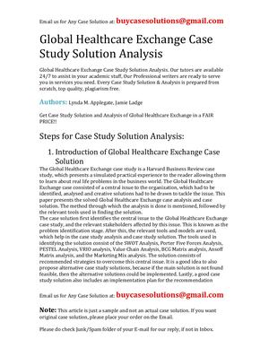 Calaméo - Global Healthcare Exchange Case Study Solution Analysis