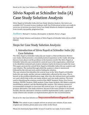 Calaméo - Silvio Napoli At Schindler India (A) Case Study Solution Analysis