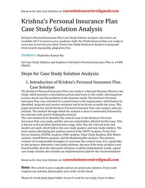 Calaméo - Krishna's Personal Insurance Plan Case Study Solution Analysis
