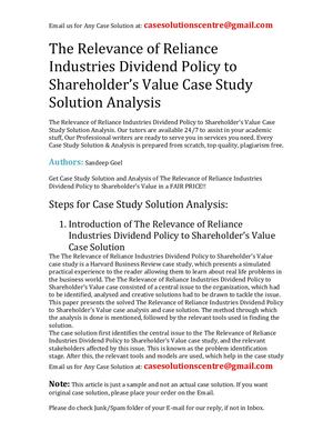 Calaméo - The Relevance Of Reliance Industries Dividend Policy To Shareholder's Value Case Study ...
