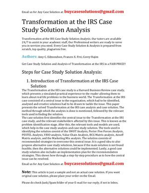 Calaméo - Transformation At The IRS Case Study Solution Analysis