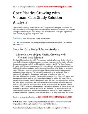 Calaméo - Opec Plastics Growing With Vietnam Case Study Solution Analysis