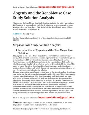 Calaméo - Abgenix And The XenoMouse Case Study Solution Analysis