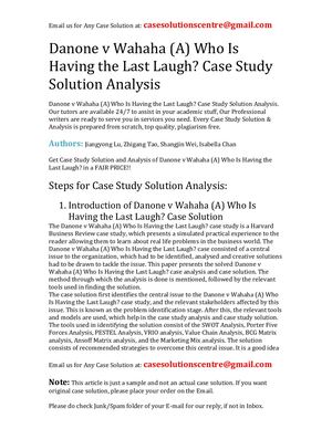 Calaméo - Danone V Wahaha (A) Who Is Having The Last Laugh? Case Study Solution Analysis