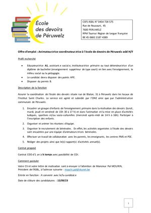 Calaméo - Offre D'emploi Ecole Des Devoirs