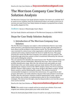 Calaméo - The Morrison Company Case Study Solution Analysis