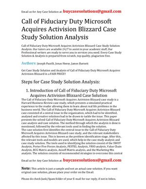 Calaméo - Call Of Fiduciary Duty Microsoft Acquires Activision Blizzard Case Study Solution Analysis