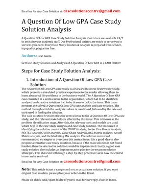 Calaméo - A Question Of Low GPA Case Study Solution Analysis