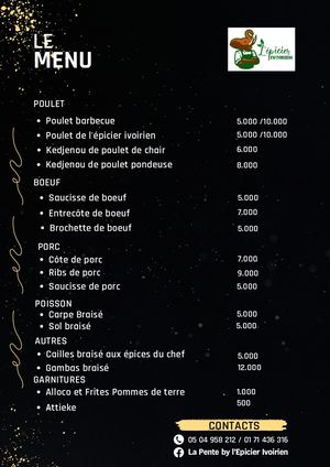Calaméo - MENU REPAS - La Pente by l'Epicier Ivoirien