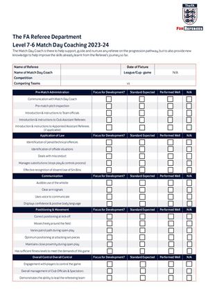 Calaméo - Level 7 6 Match Day Coaching Report Form