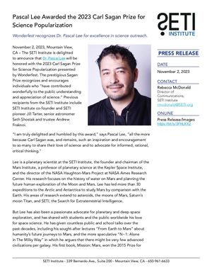 Calaméo - Pascal Lee Awarded the 2023 Carl Sagan Prize for Science ...