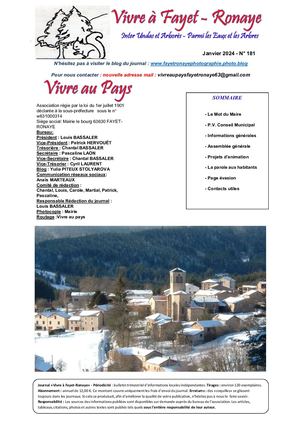 Calaméo - Journal Vivre Au Pays, Fayet Ronaye Janvier 2024