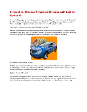 Calaméo - Efficient Car Removal Services In Brisbane With Fast Car Removals