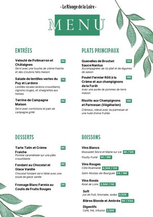 Calaméo - Menu Restaurant Le Rivage de la Loire