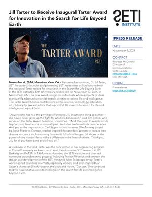 Calaméo - Press Release November 2024 Jill Tarter to Receive Inaugural ...
