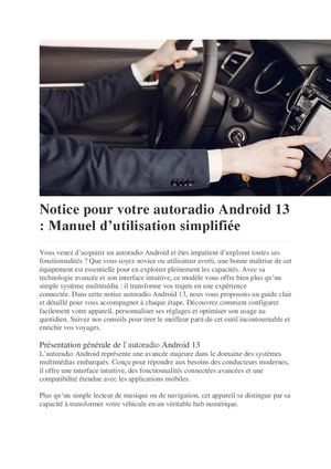 Calaméo - Notice Pour Votre Autoradio Android 13 Manuel D’utilisation Simplifiée
